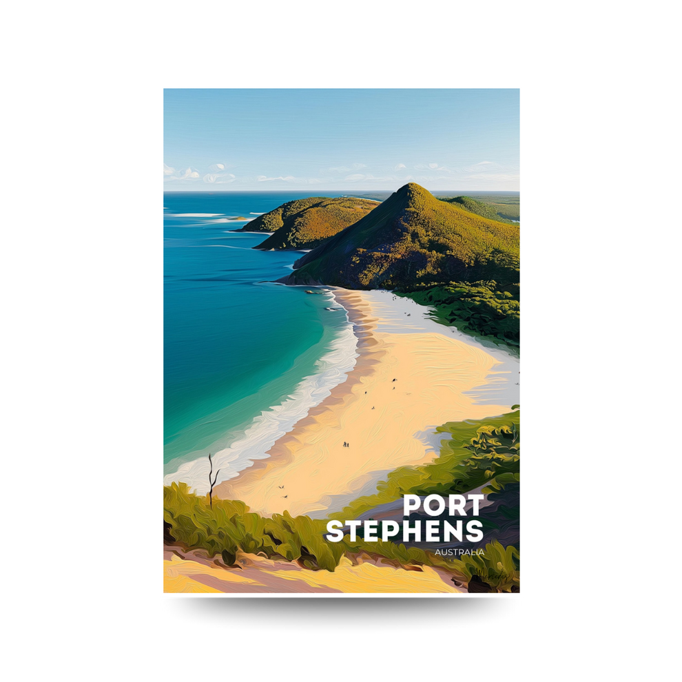 A3 Port Stephens Tomaree Beach View Poster – Stay n' Sip